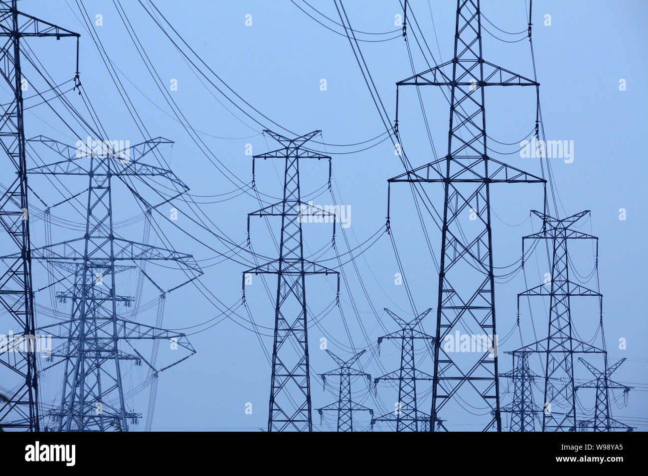 --FILE--View of pylons and high-voltage power lines in Shanghai, China ...