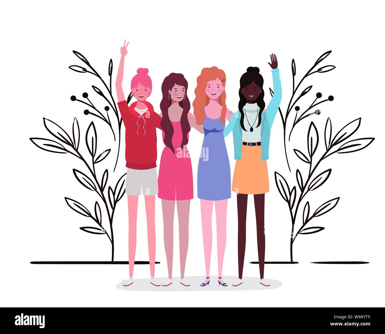 young women standing with landscape background Stock Vector Image & Art ...
