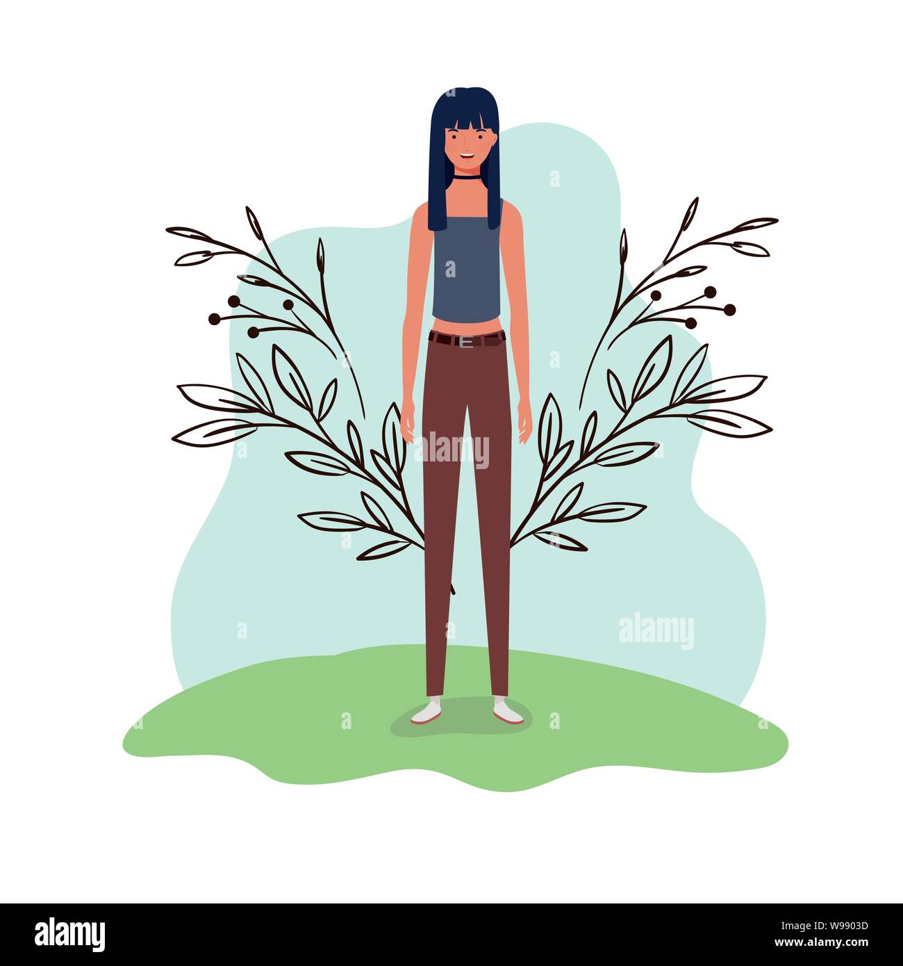 young woman standing with landscape background Stock Vector Image & Art ...