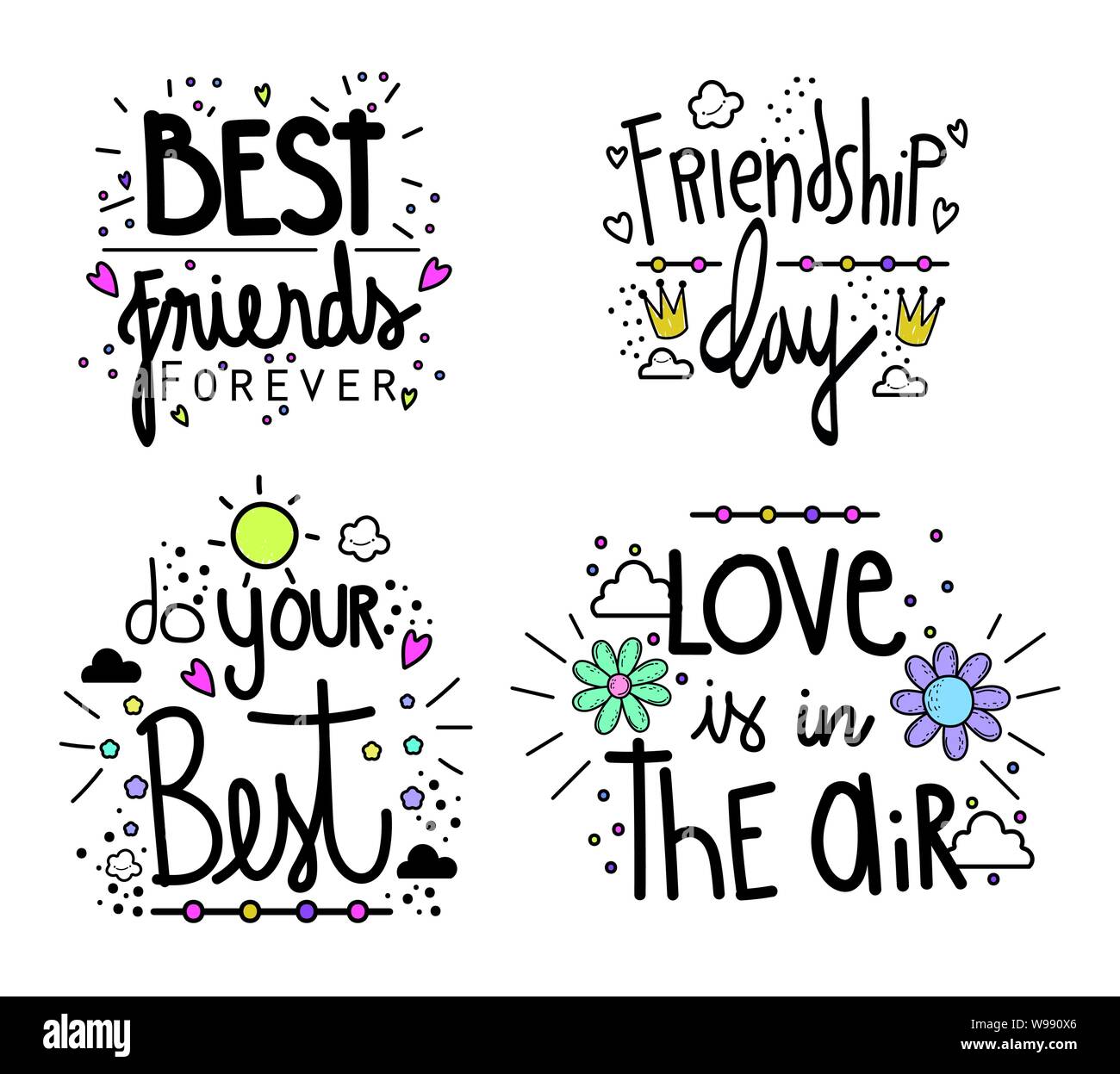 handwritten messages white background set of lettering vector ...