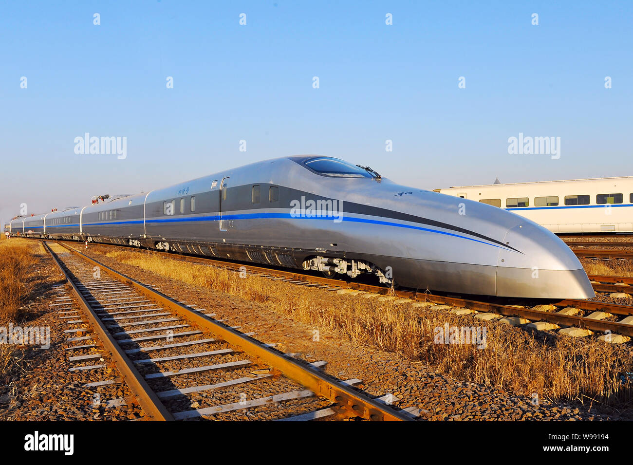 A CSR CRH380AL high-speed bullet train which is capable of travelling at the speed of 500 ...