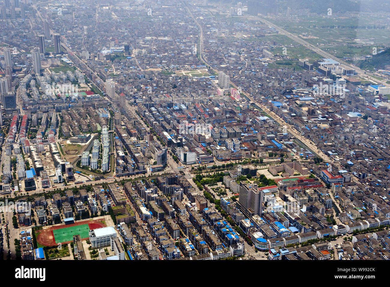 --FILE--Aerial view of clusters of old houses in Wenzhou city, east ...