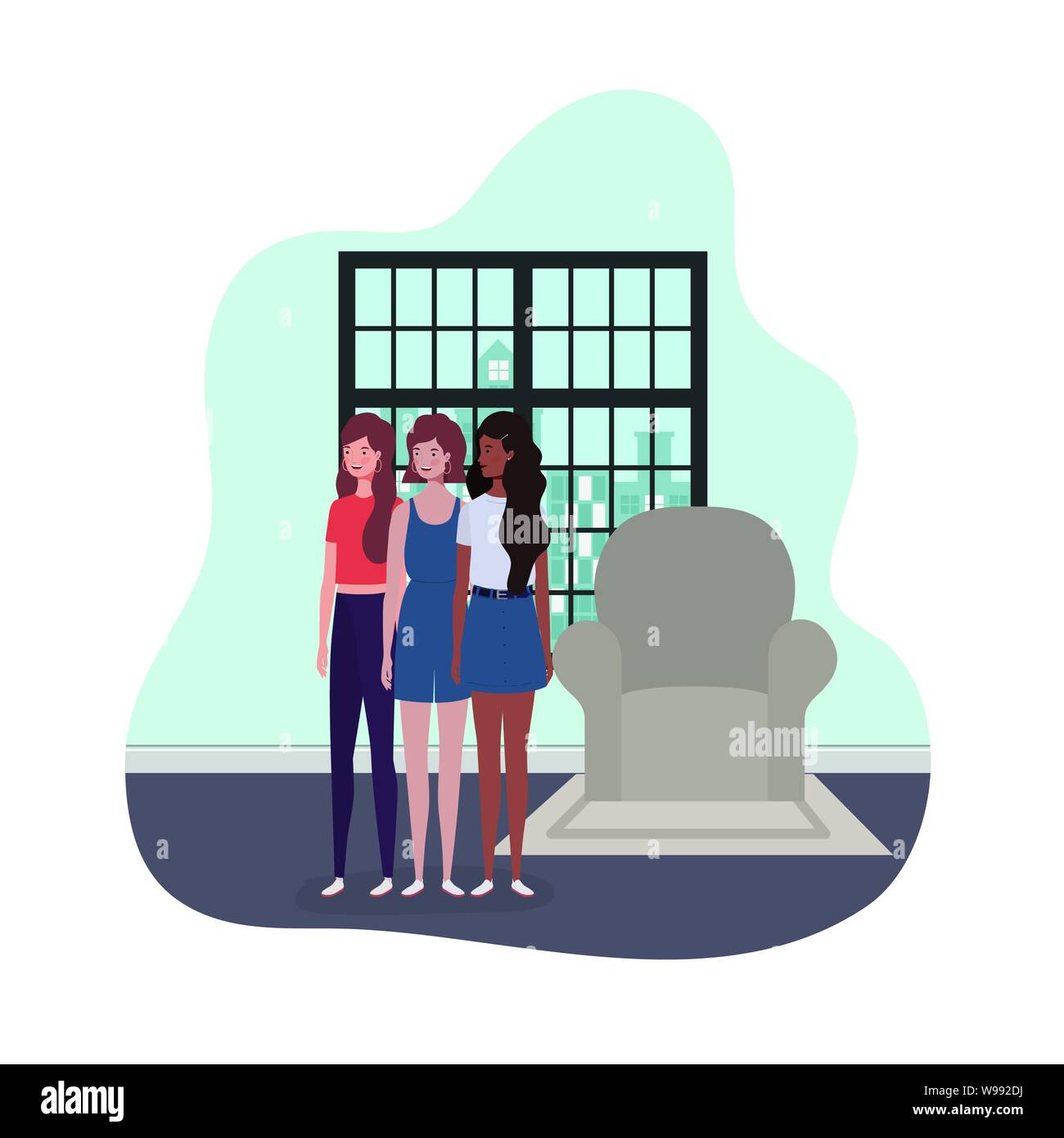 women living room with view the city by window Stock Vector Image & Art ...