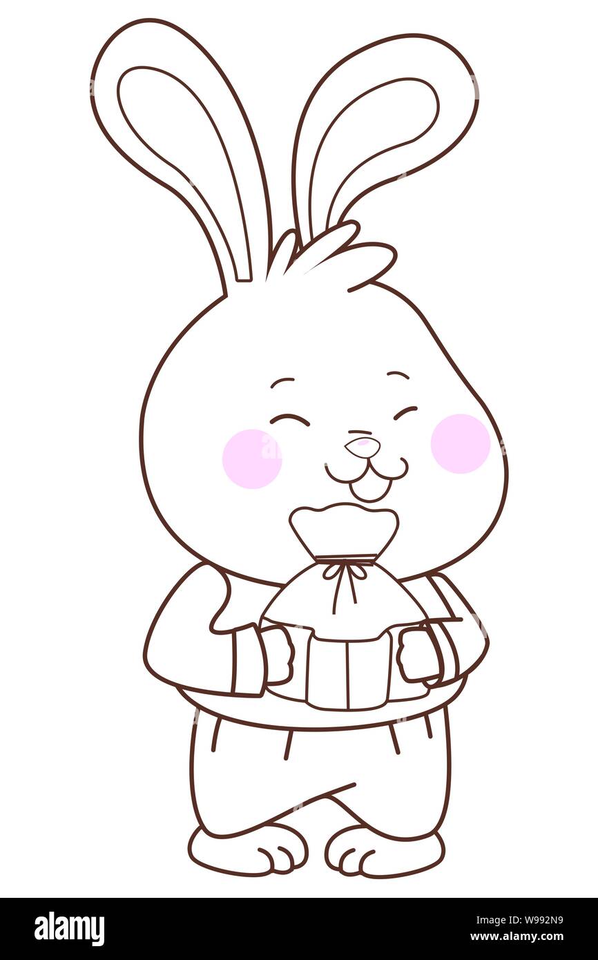 Mid autumn cute rabbit cartoon in black and white Stock Vector Image ...