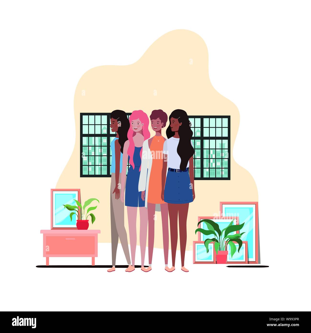 women living room with view the city by window Stock Vector Image & Art ...