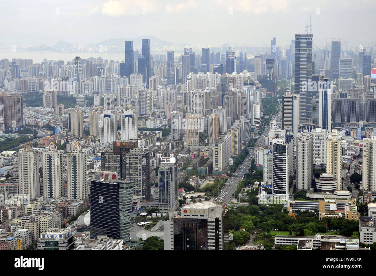 --FILE--View of clusters of skyscrapers, high-rise office and ...