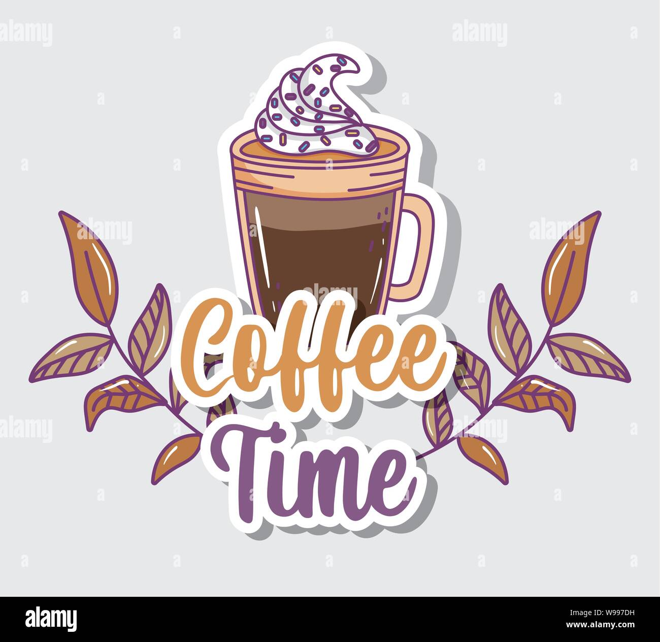 cup with cream coffee time sketch flat design vector illustration Stock ...