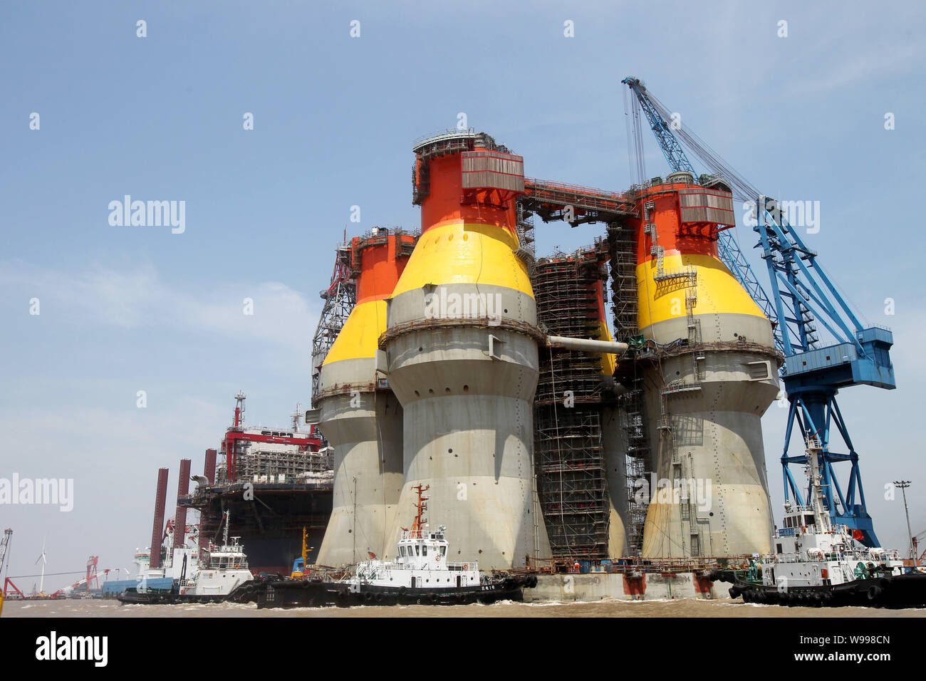 An offshore oil storage platform under construction is pictured at the ...
