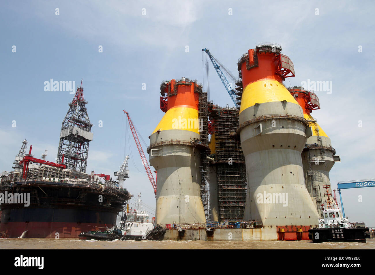An offshore oil storage platform under construction is pictured at the ...