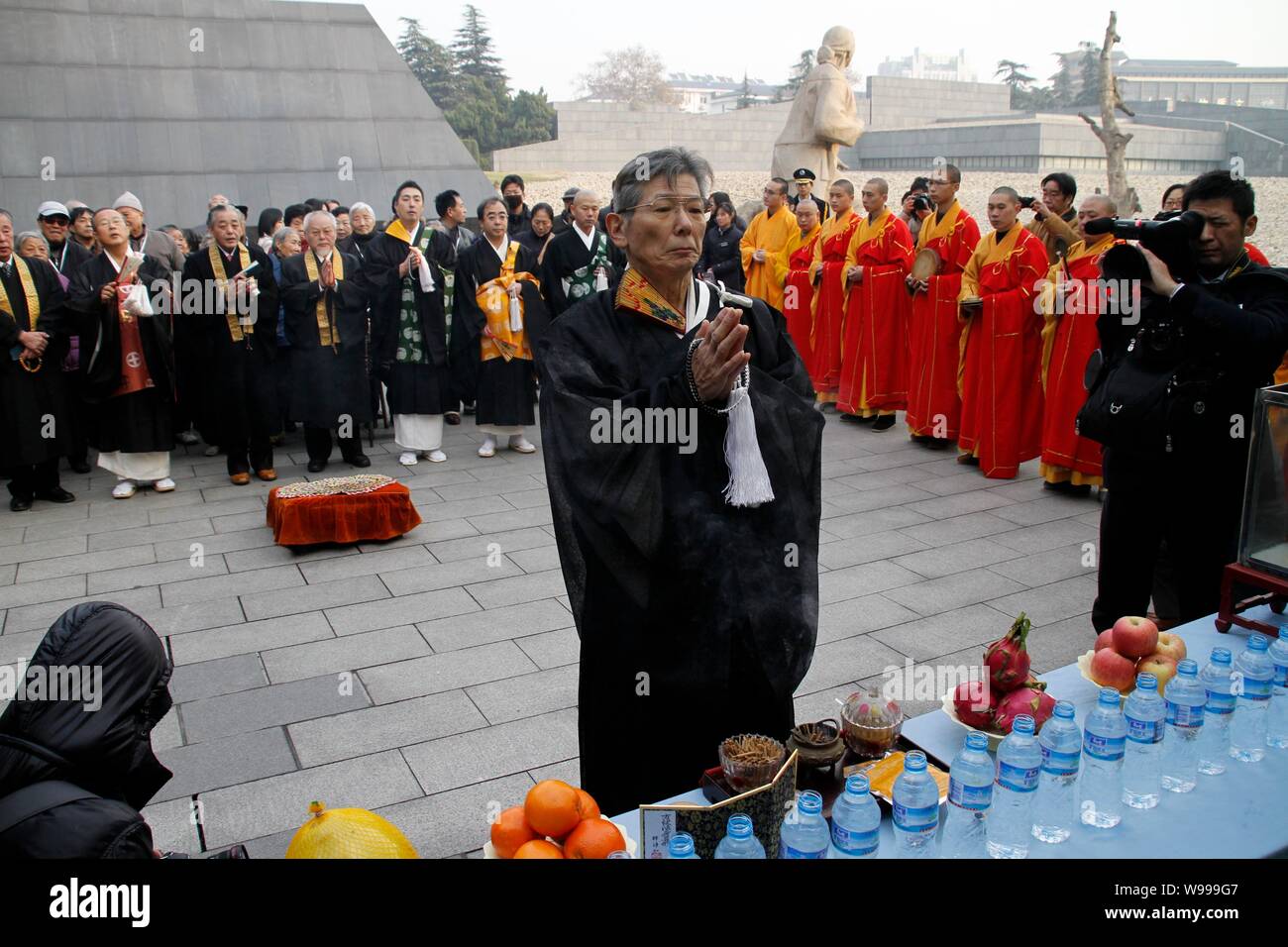 Japanese monks attend a ceremony marking the 74th anniversary of the ...