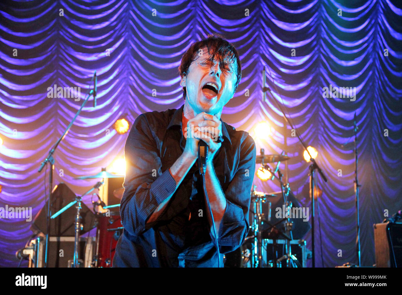 Singer Brett Anderson of British rock band Suede performs at a concert ...
