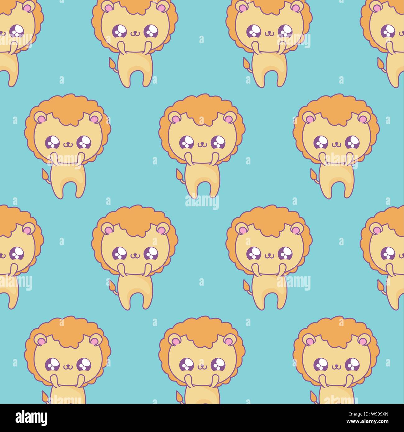 pattern of cute lions baby animals kawaii style vector illustration ...