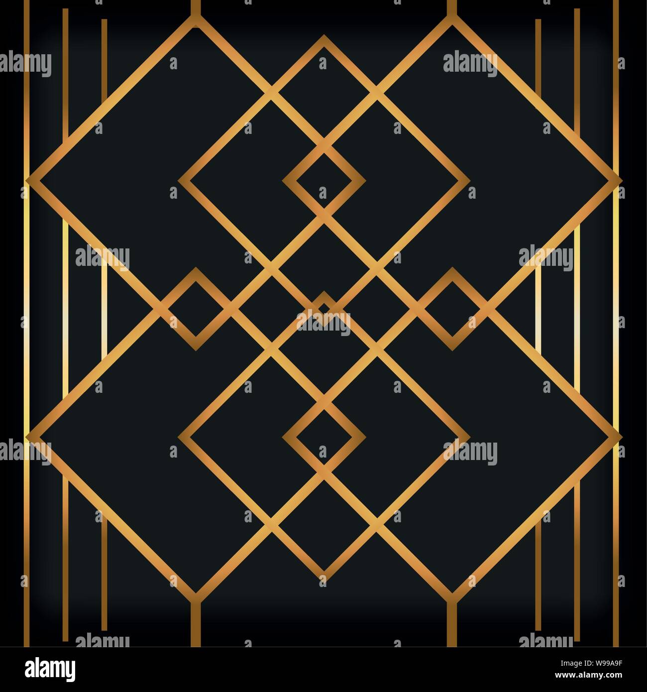 black background art deco golden lines retro style vector illustration ...