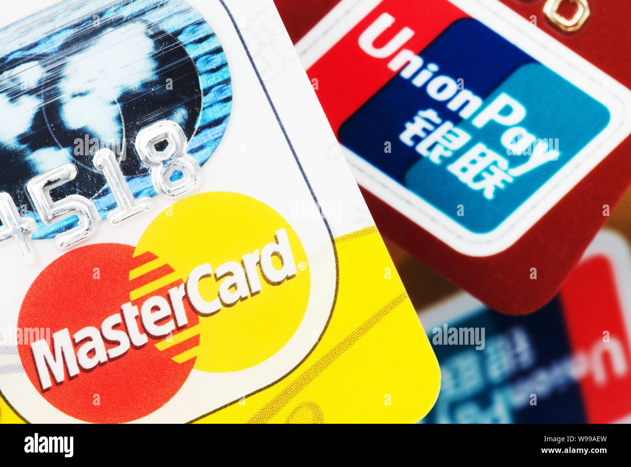 --FILE--Credit cards with logos of China UnionPay and MasterCard are ...