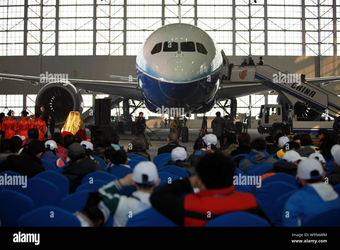 A Boeing 787 Dreamliner is pictured during a ceremony at the Beijing ...