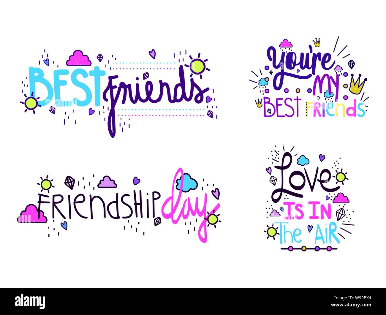 handwritten messages white background set of calligraphy colored vector ...