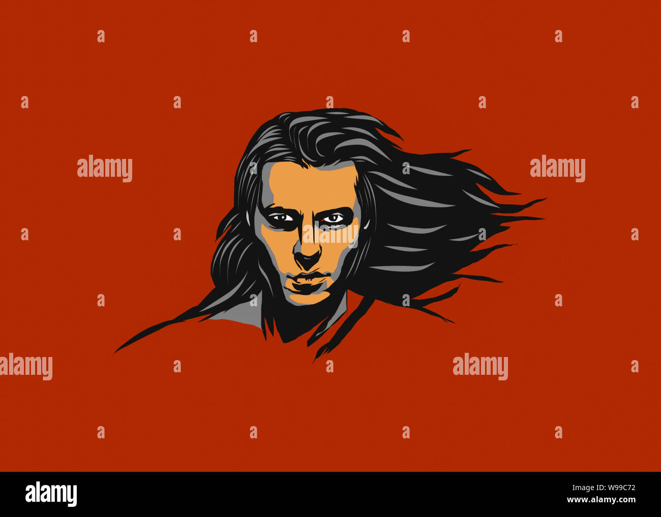 Illustration design of angry human face with long hair Stock Photo - Alamy