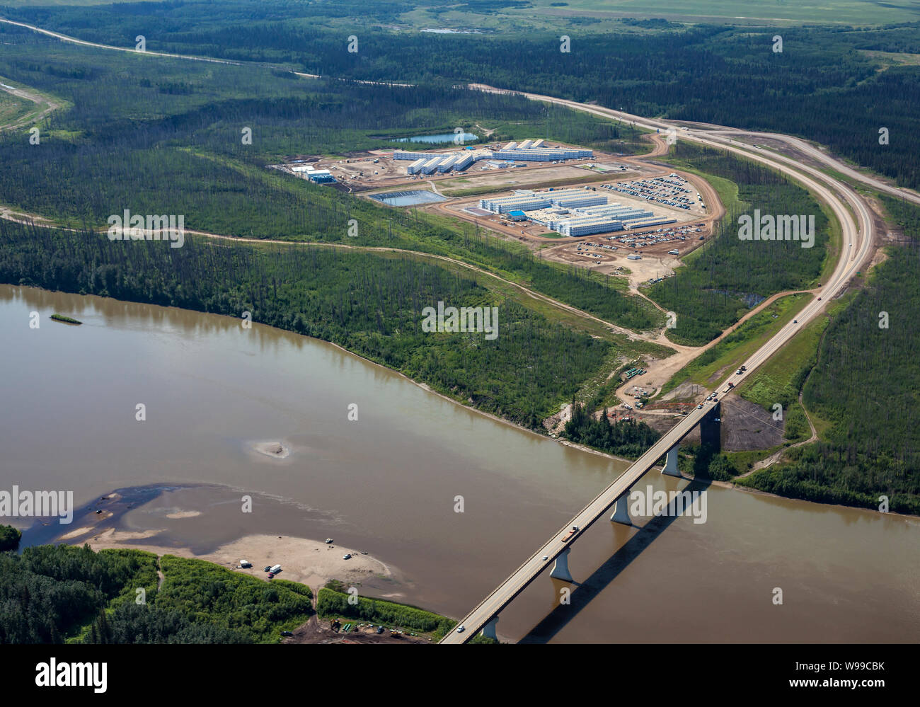 Highway 63, the Athabasca river and Oil Sands workers camps Civeo ...