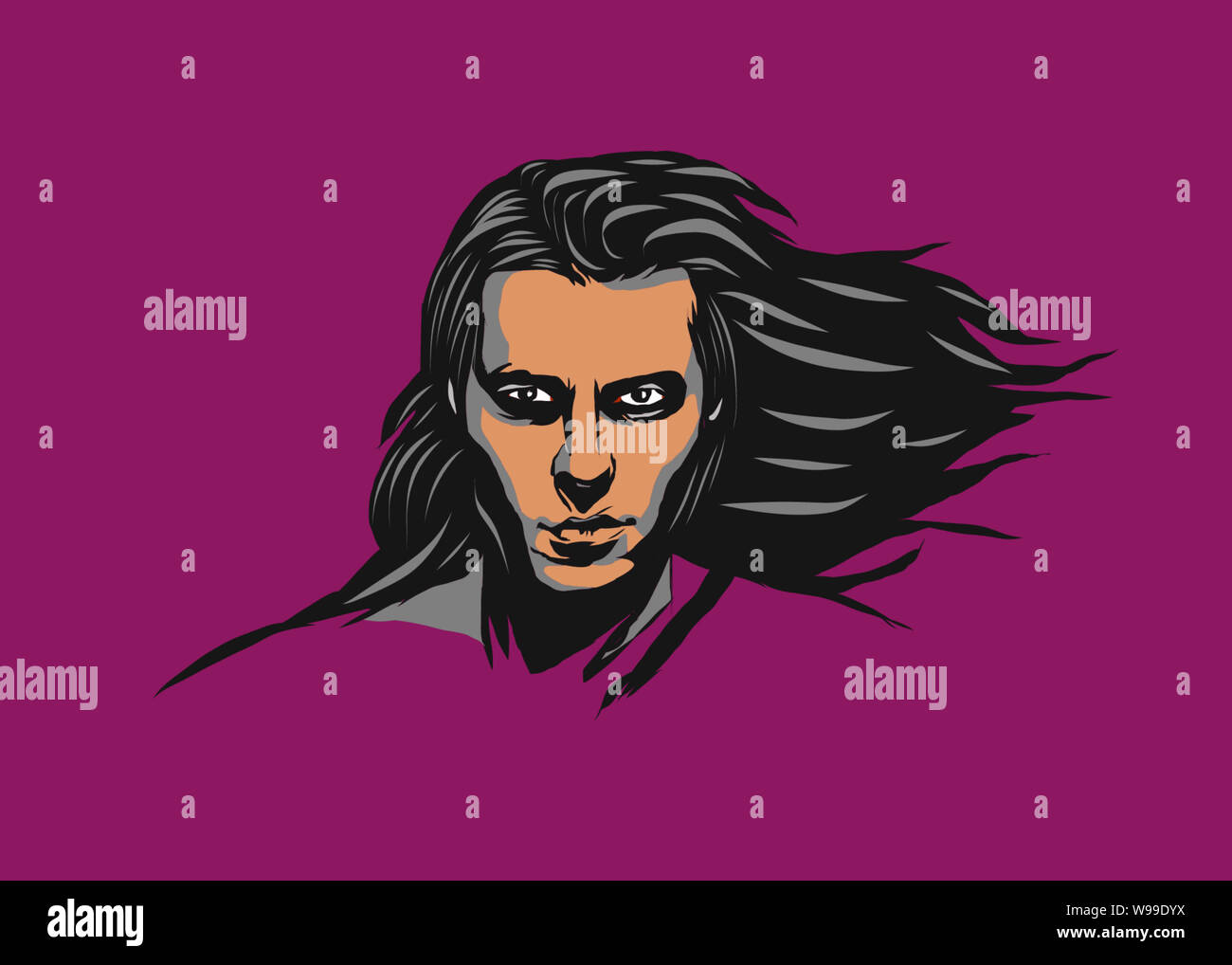 Illustration design of angry human face with long hair Stock Photo - Alamy