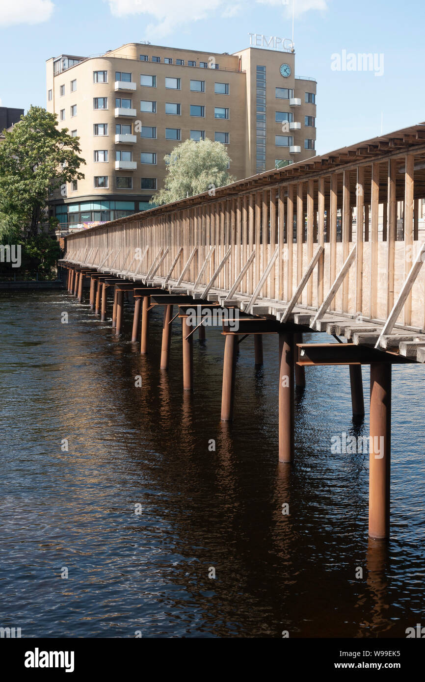 Temporary wooden bridge over Tammerkoski in Tampere Finland Stock Photo ...