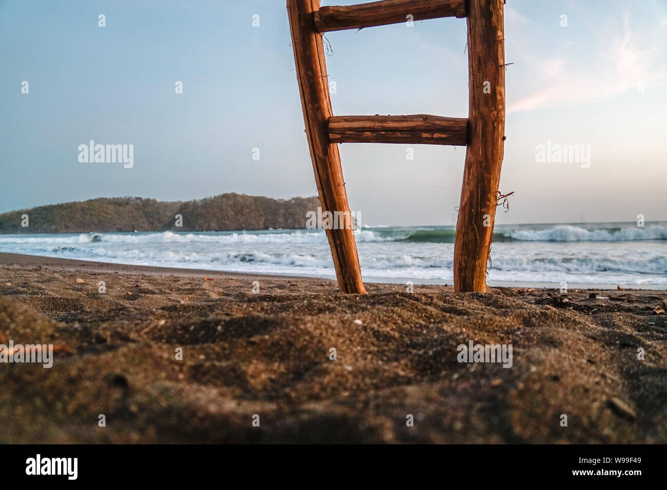 wooden ladder in the sand at venao beach Stock Photo - Alamy