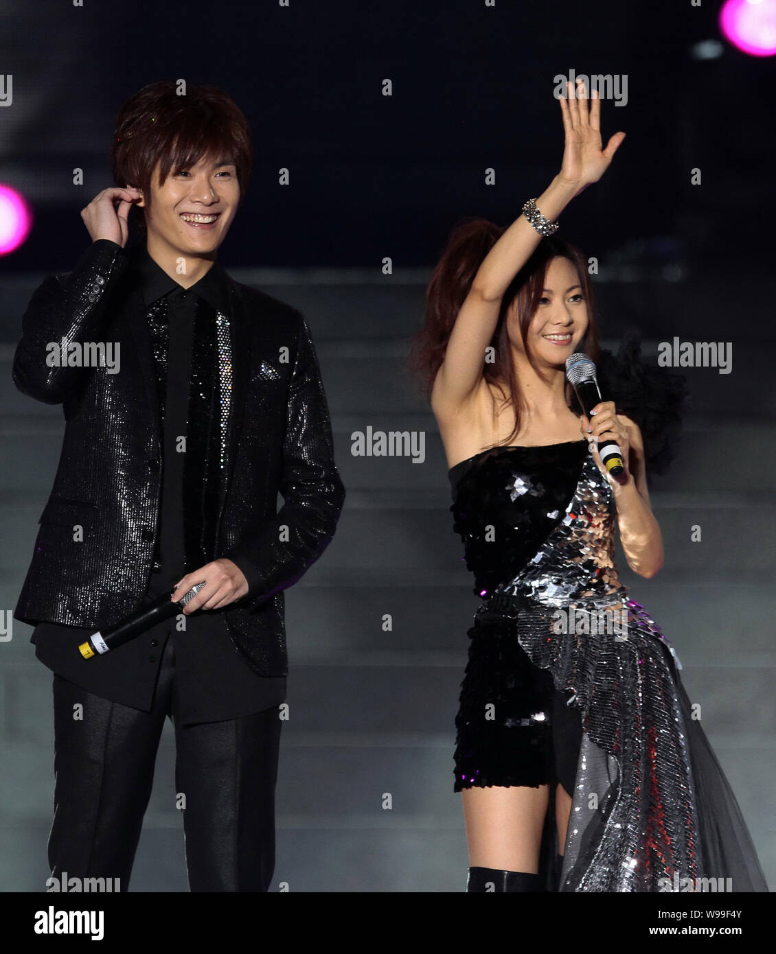 (From left) Japanese singer Alex ru and Kuraki Mai sing during a music ...