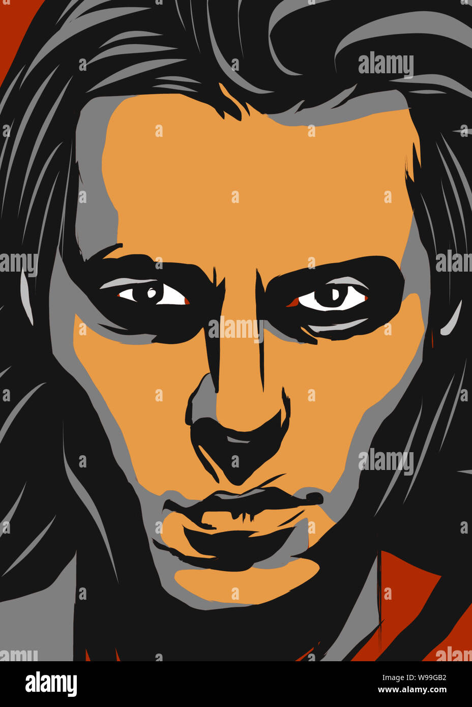 Illustration design of angry human face with long hair Stock Photo - Alamy
