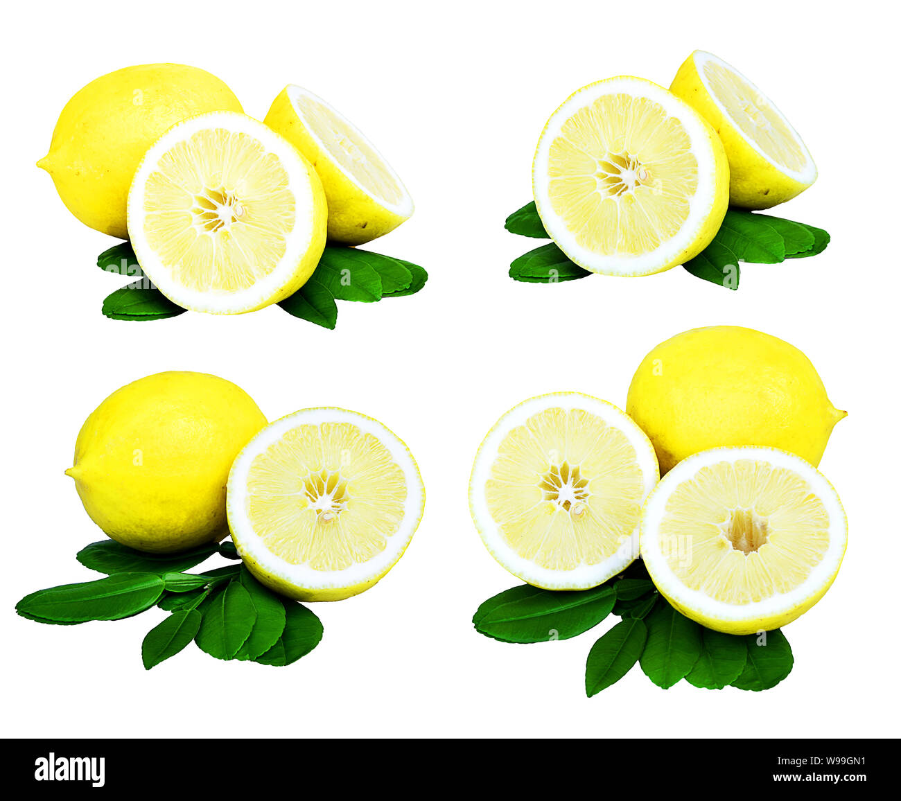 Lemon Fruit with leaves on a white background Stock Photo - Alamy
