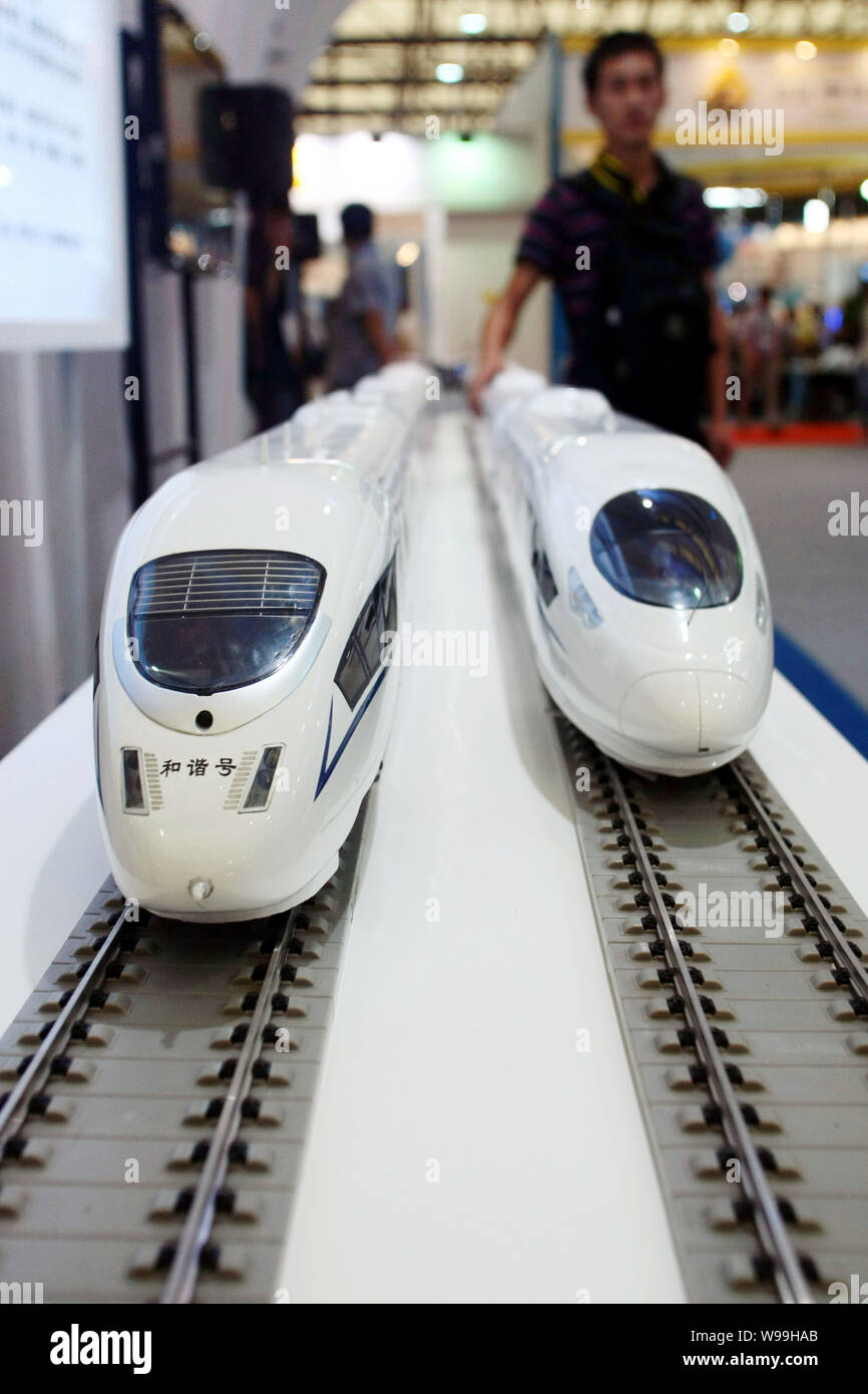Models of CRH (China Railway High-speed) bullet trains are seen on ...