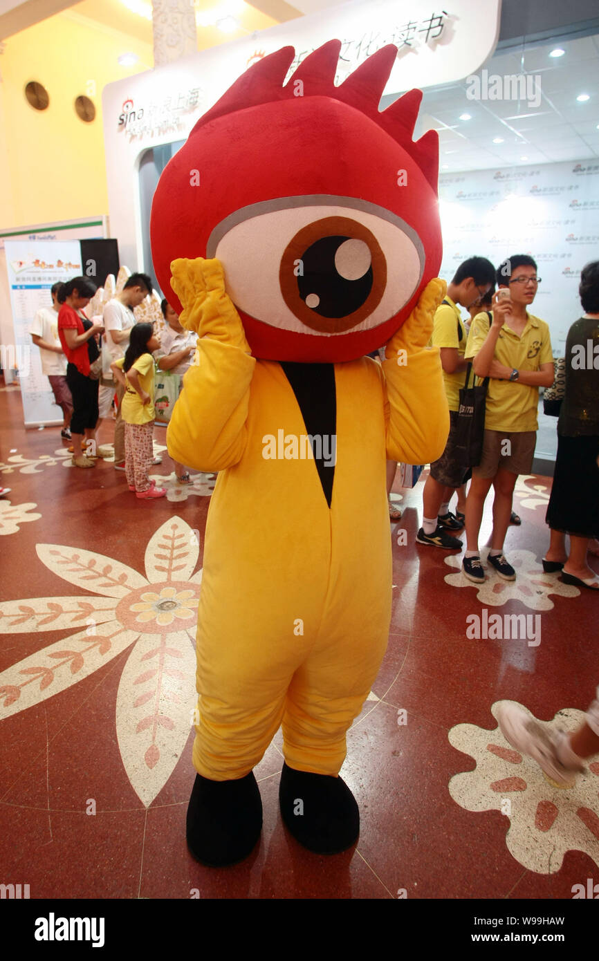 View of a staff dressed in the Sina mascot costume during the Shanghai ...