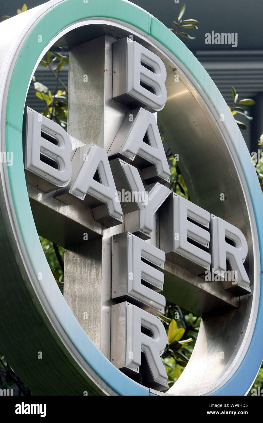 --FILE--The signage of Bayer is pictured in the Lujiazui Financial ...