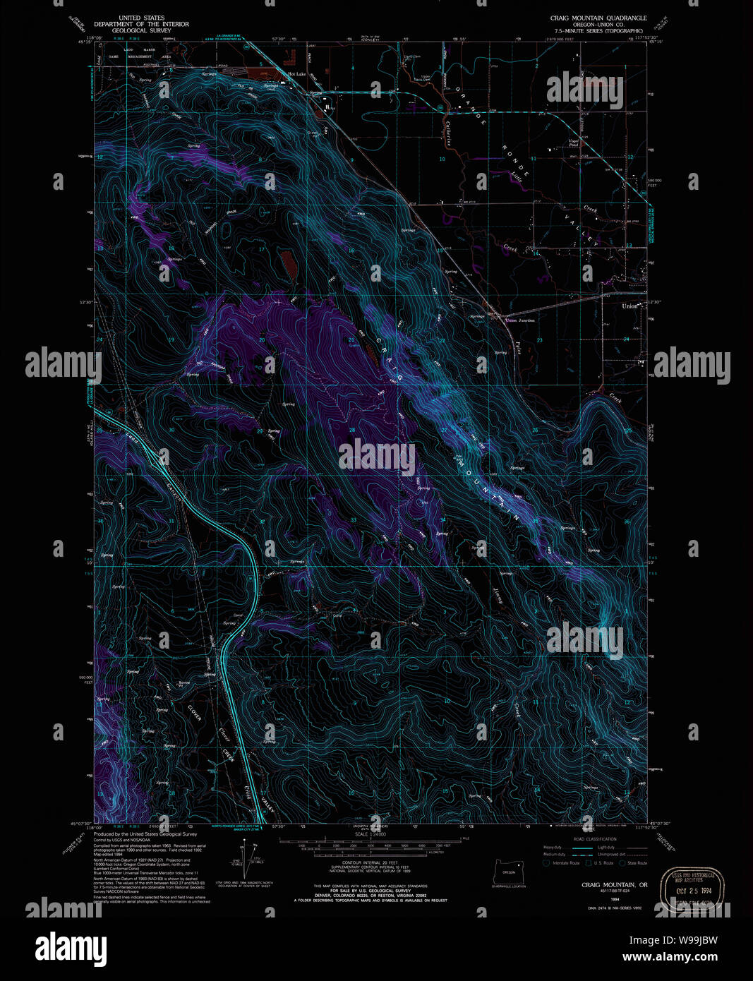 USGS Topo Map Oregon Craig Mountain 280061 1994 24000 Inverted ...