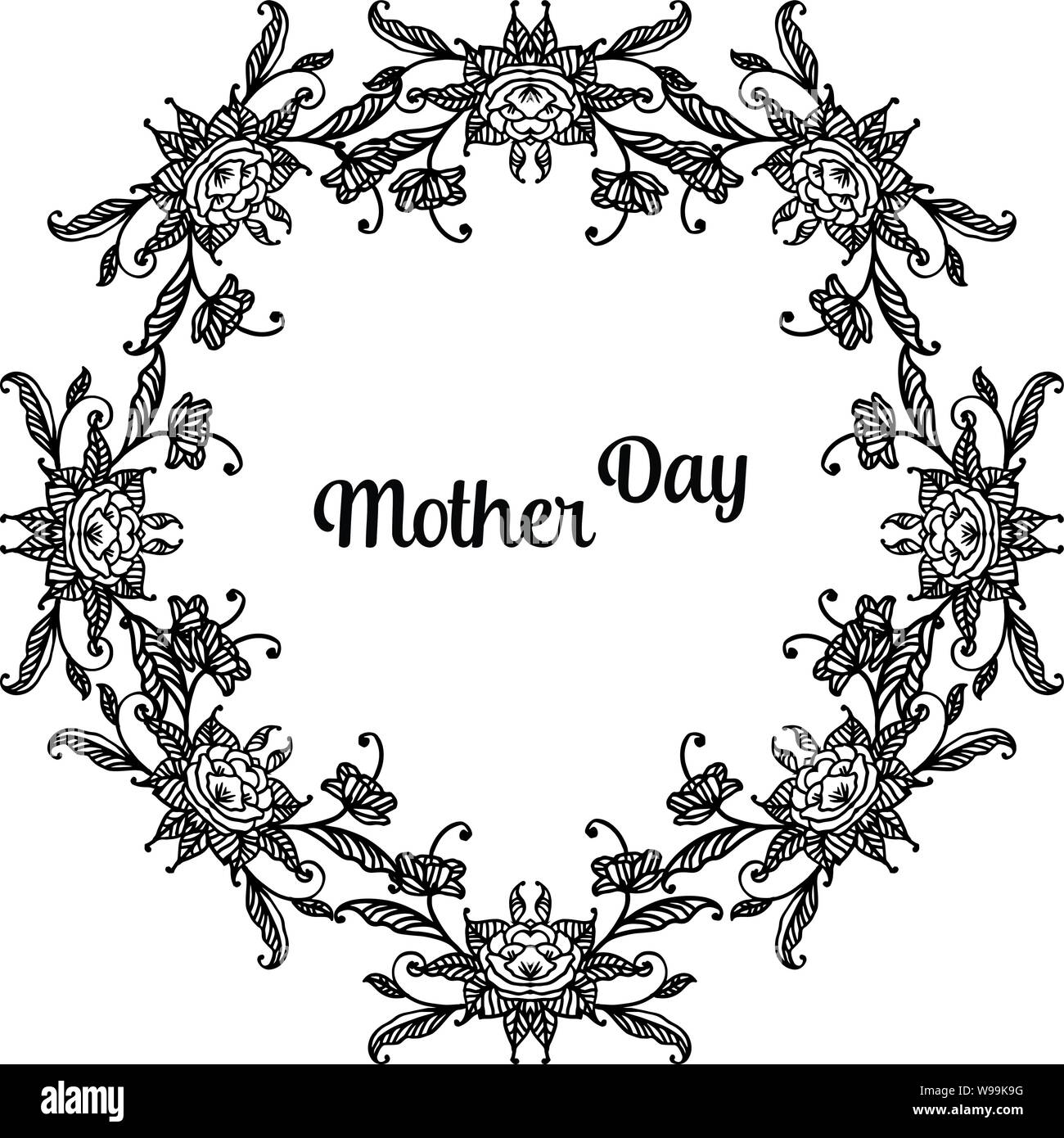 Elegant greeting card design with text of mother day, design element of flower frame. Vector ...