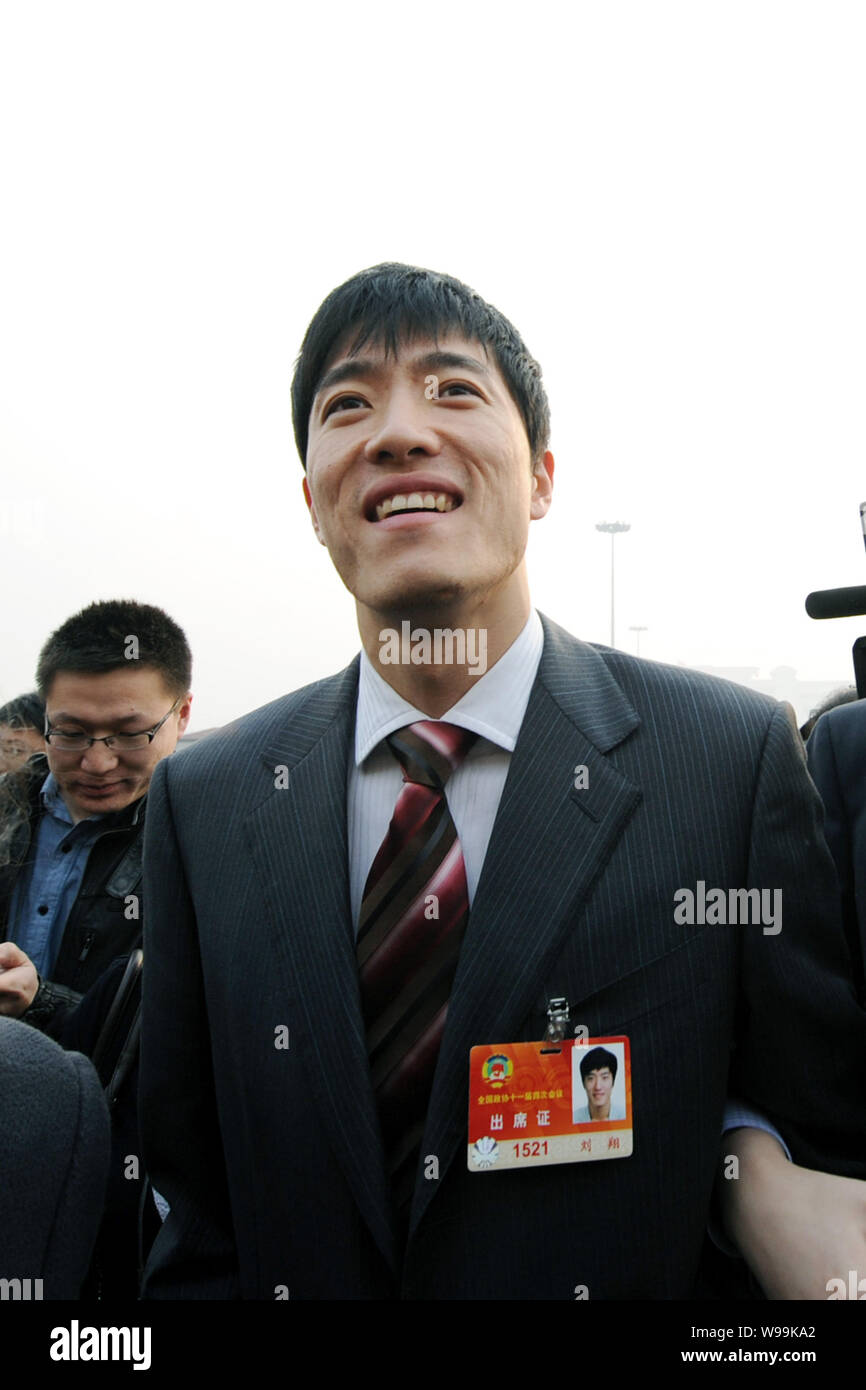 Chinese star hurdler Liu Xiang is pictured outside the Great Hall of ...