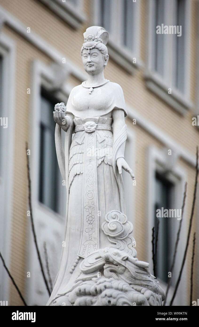 The statue of Chinese mythical goddess Nvwa is pictured on the campus ...