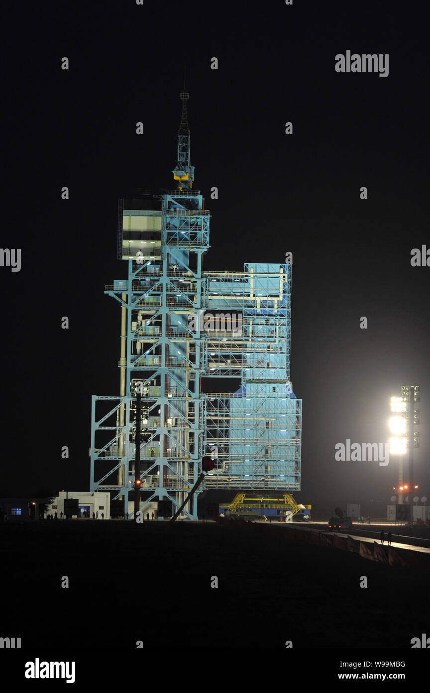 View of the Tiangong-1 spacecraft and the Long March II-F rocket before ...