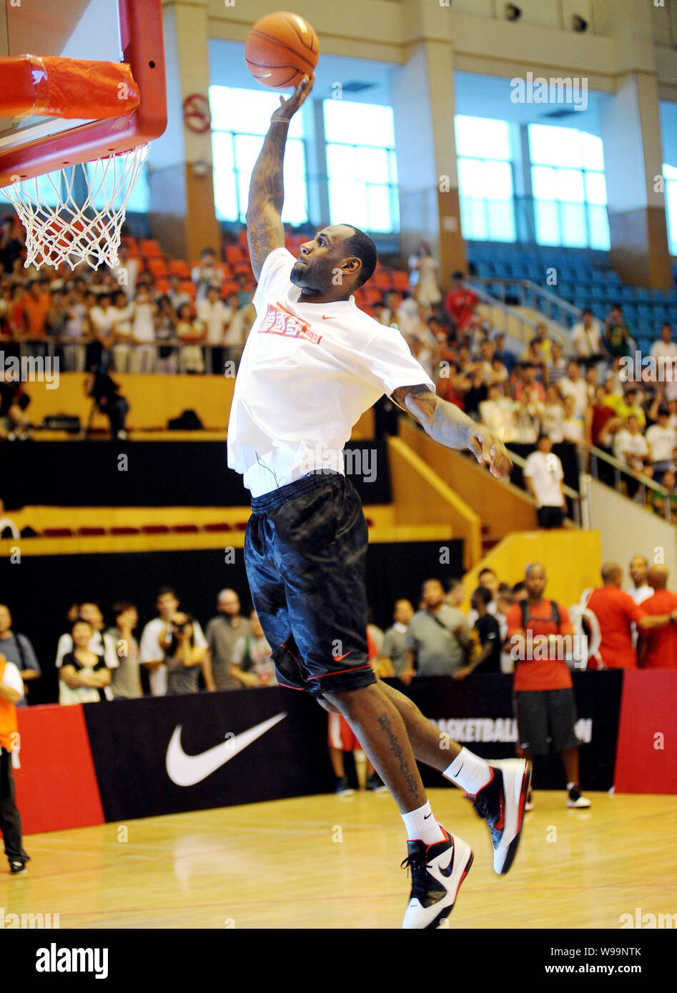 NBA star LeBron James shows his basketball skills to Chinese fans at ...