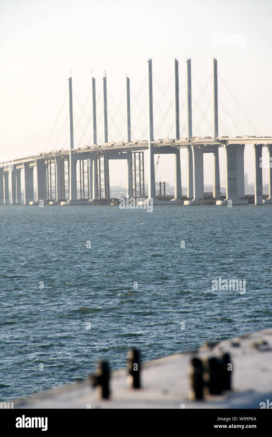 --FILE--The Qingdao Gulf Bridge, also known as the Qingdao Bay Bridge ...