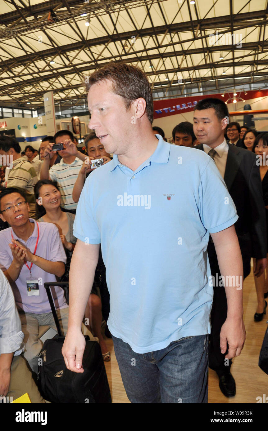 Swedish table tennis player Jan-Ove Waldner attends a promotion event ...