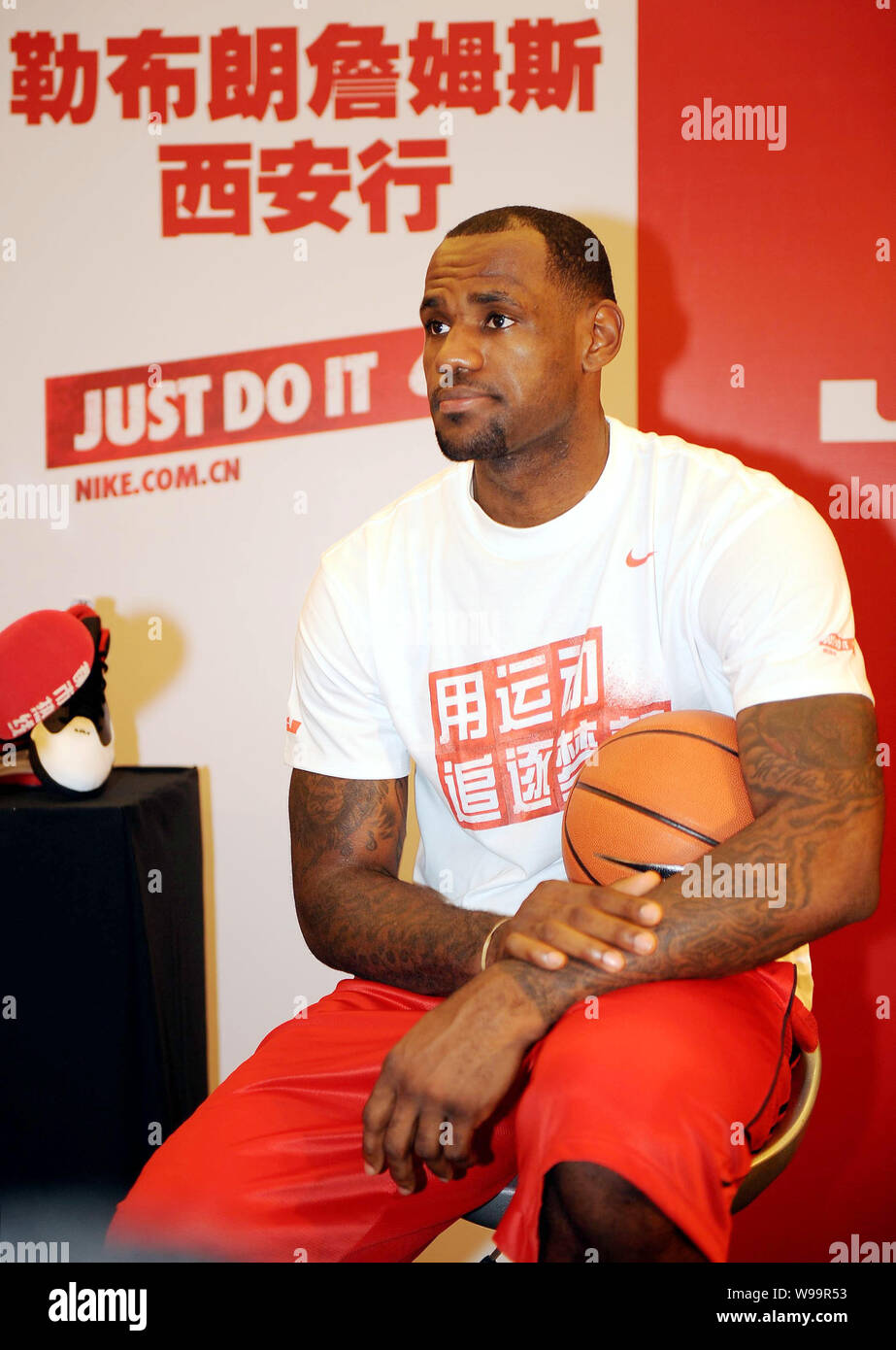 NBA star LeBron James is pictured in an interview during his China tour ...