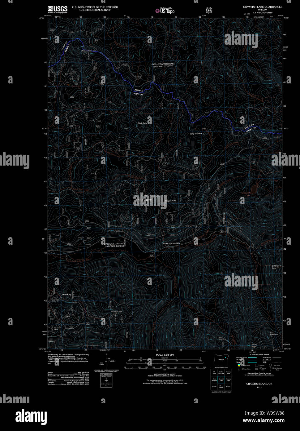 USGS Topo Map Oregon Crawfish Lake 20110801 TM Inverted Restoration ...