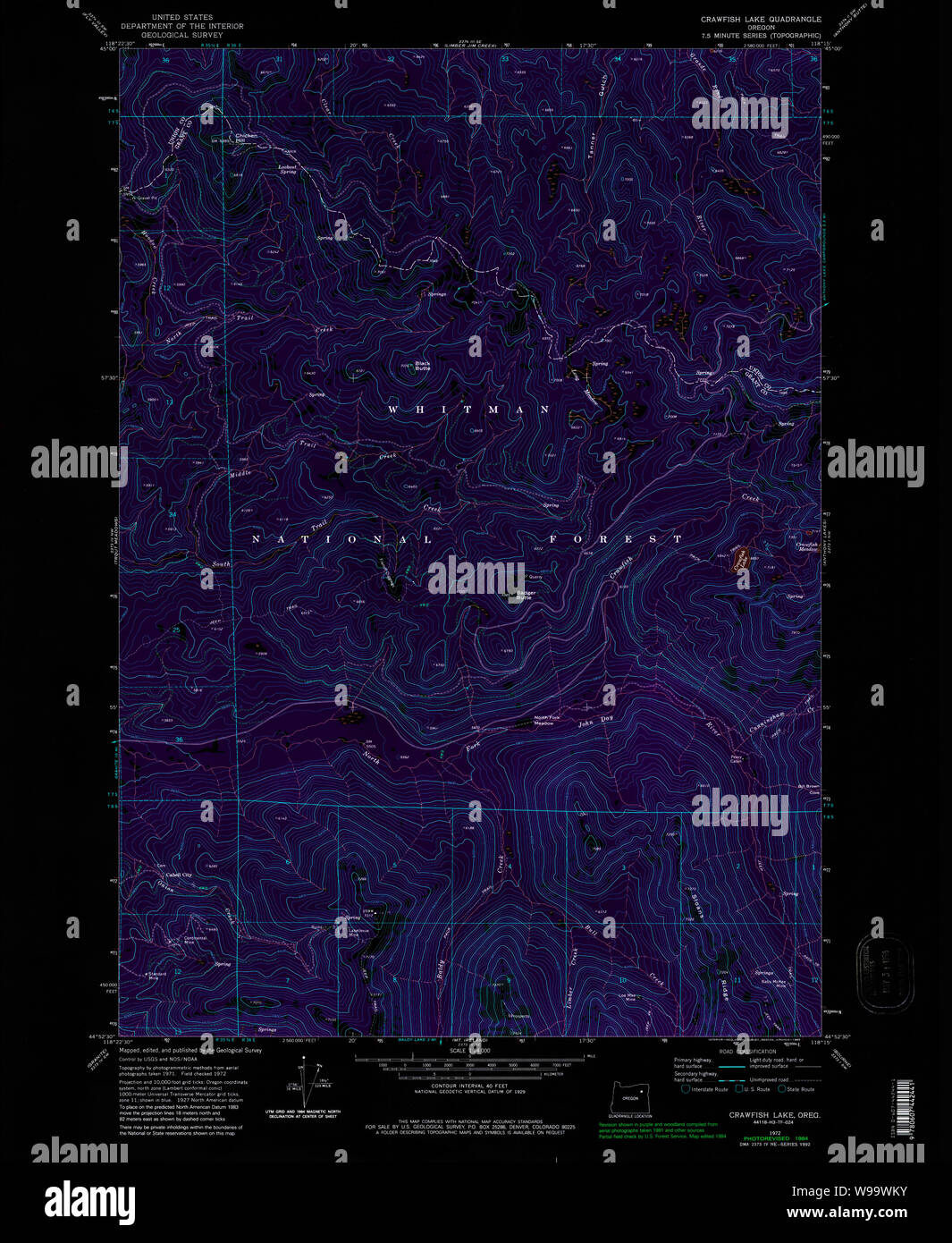 USGS Topo Map Oregon Crawfish Lake 279508 1972 24000 Inverted ...