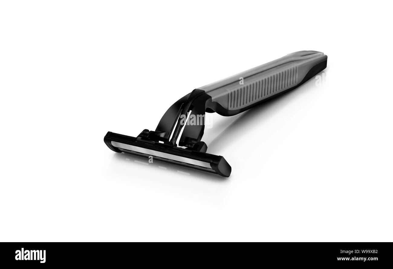 Men's shaving razor. Studio shot isolated on white background. With ...