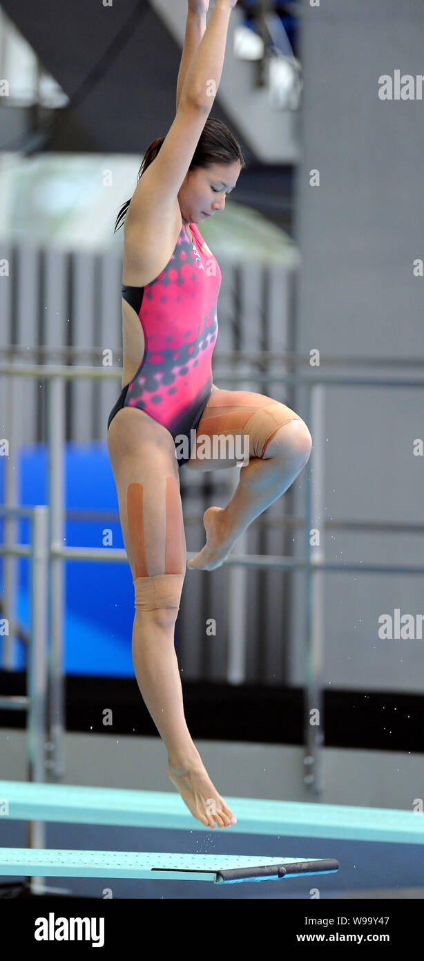 Chinas He Zi competes in the final of the womens 3-meter springboard ...
