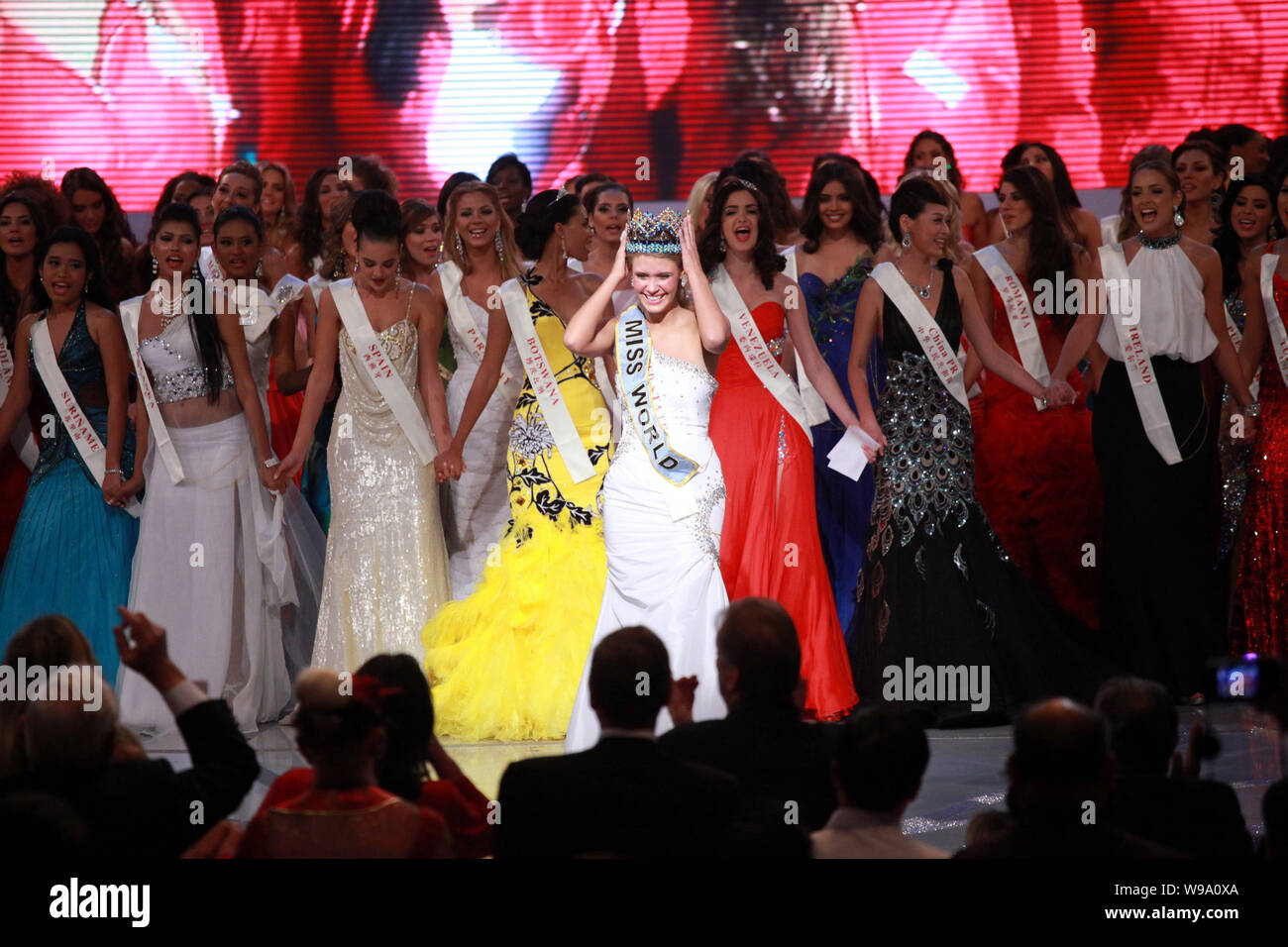 Miss USA Alexandria Mills (champion), center, and other contestants ...