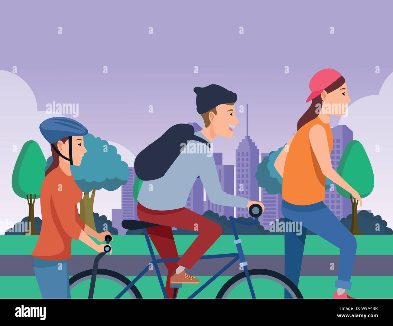 Friends with bikes Stock Vector Images - Alamy