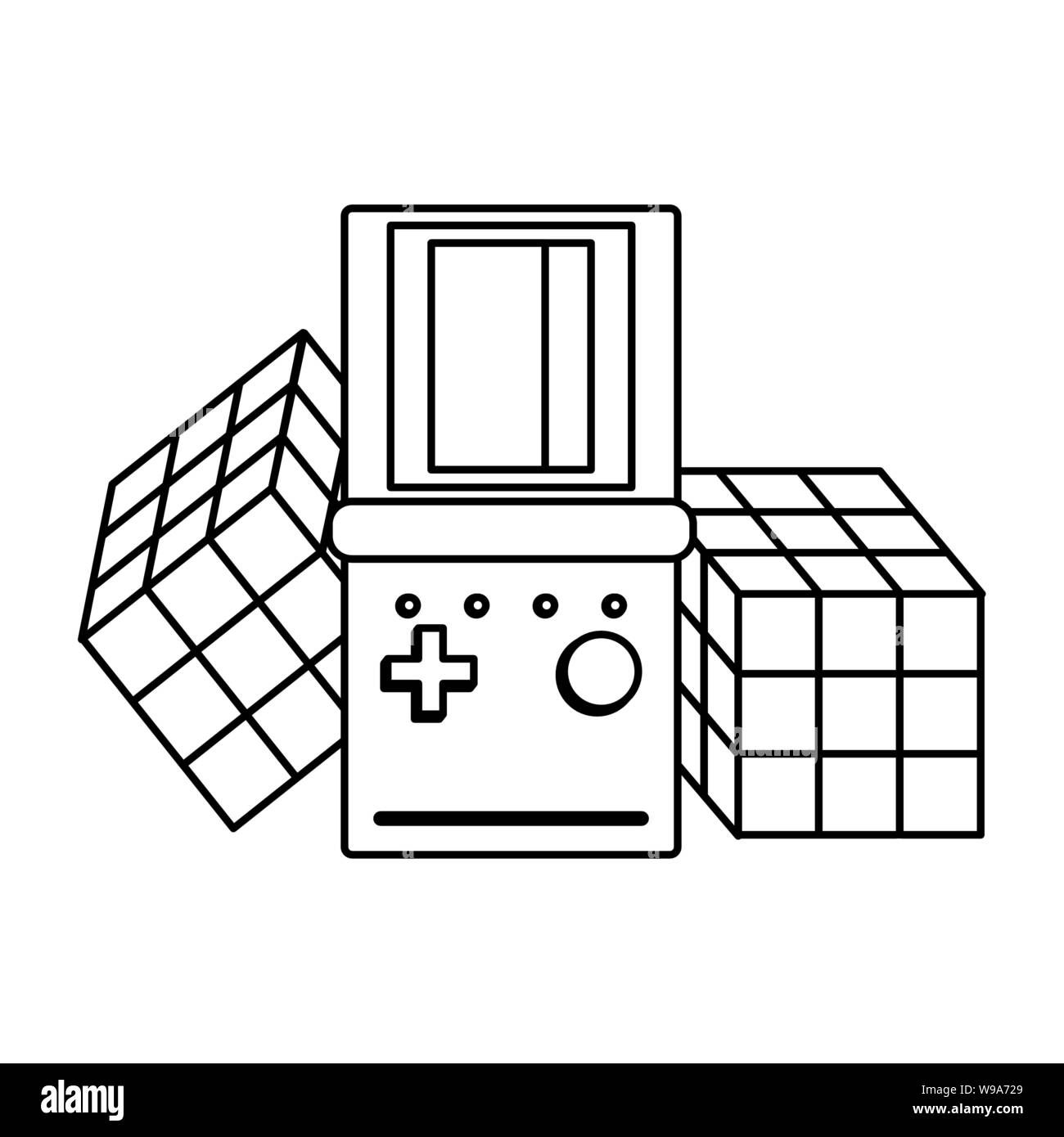 retro vintage game tetris cartoon in black and white Stock Vector Image ...