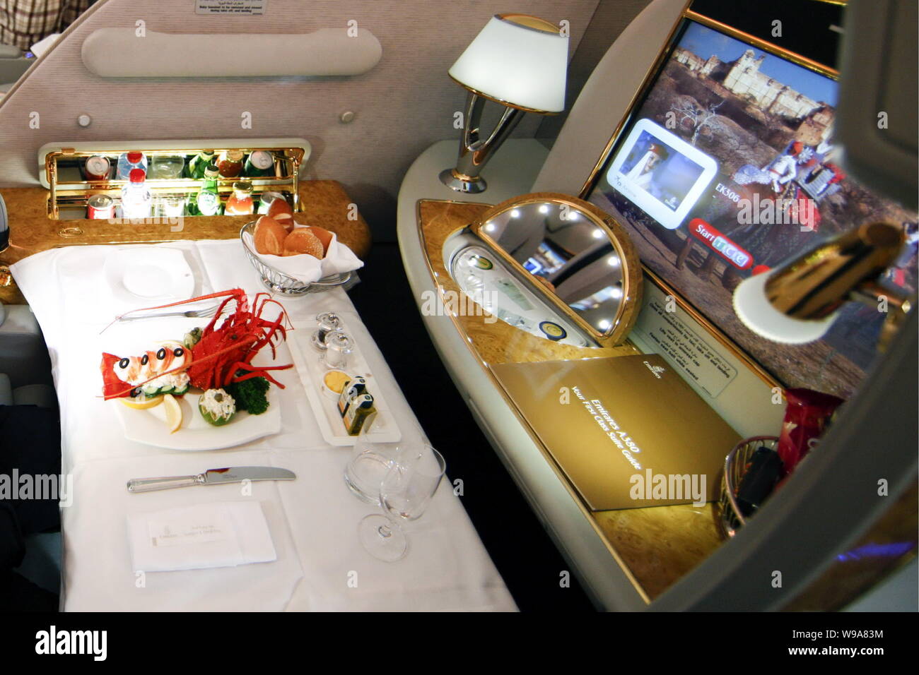 View of the interior of an Airbus A380 of Emirates at Beijing Capital ...