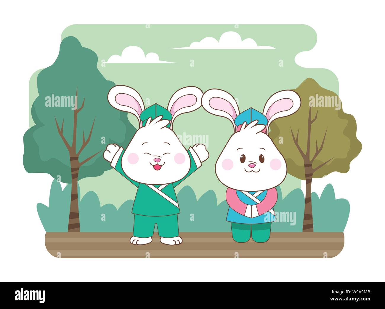 Rabbits in mid autumn festival cartoons Stock Vector Image & Art - Alamy