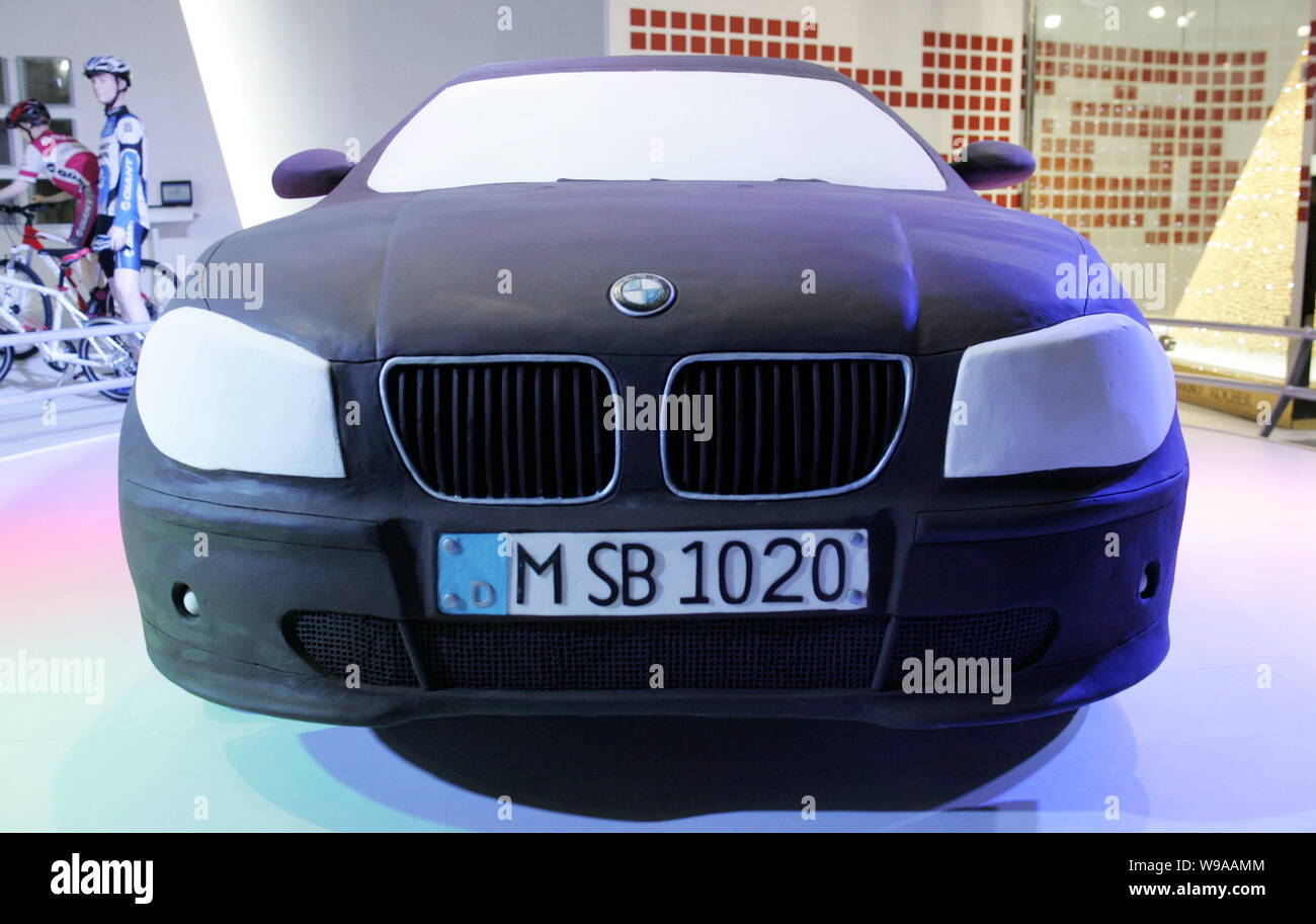 A chocolate-made BMW car is seen on display during a preview of the ...